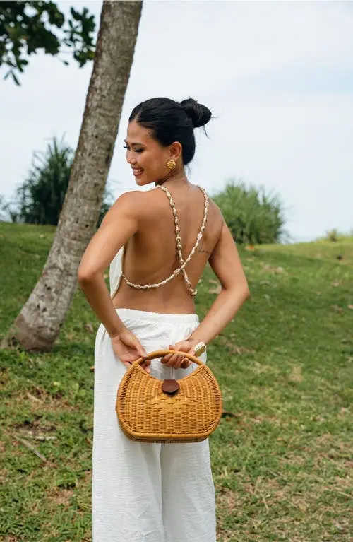 JELAVU Artemiss Rattan Half Moon Clutch
