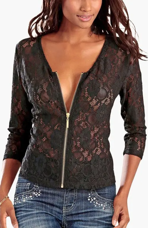 LASCANA Floral Lace Zip Jacket