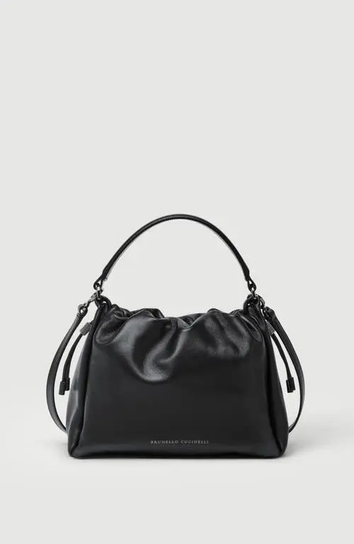 Brunello Cucinelli Small Soft Leather Mellow Bucket Bag - Black