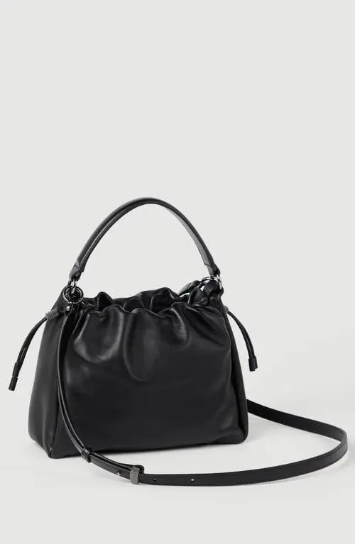 Brunello Cucinelli Small Soft Leather Mellow Bucket Bag - Black