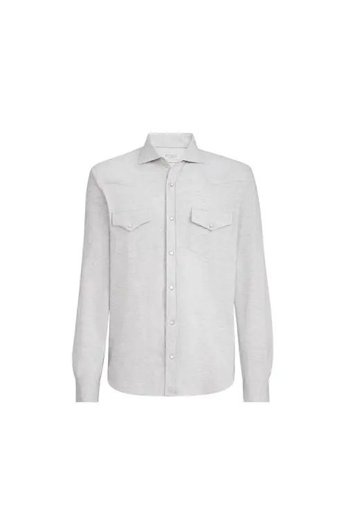 Brunello Cucinelli Easy-fit Shirt With Shoulder Yoke - Pebble