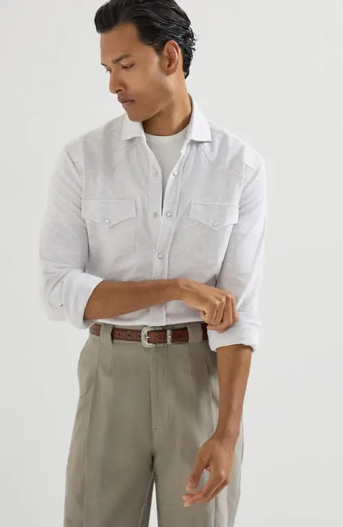 Brunello Cucinelli Easy-fit Shirt With Shoulder Yoke - Pebble