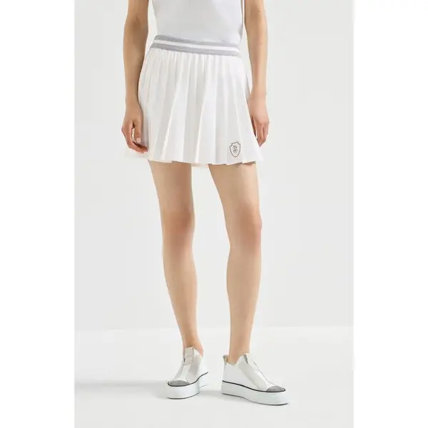 Brunello Cucinelli Techno Poplin Pleated Skirt With Logo