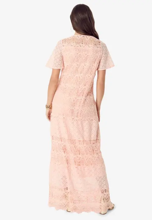 ROAMAN'S Crochet Lace Maxi Dress With Scoop Neckline - Pale Blue