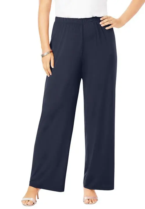 Roaman's Ultrasmooth® Fabric Wide Leg Pant - Navy