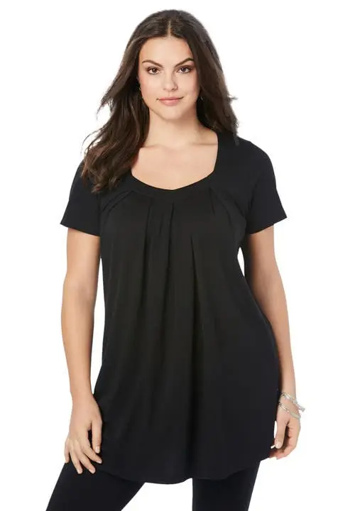 Roaman's Pleated Neck Tunic - Black