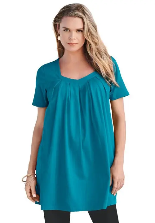 ROAMAN'S Ultimate Pleatneck Tunic - Deep Turquoise