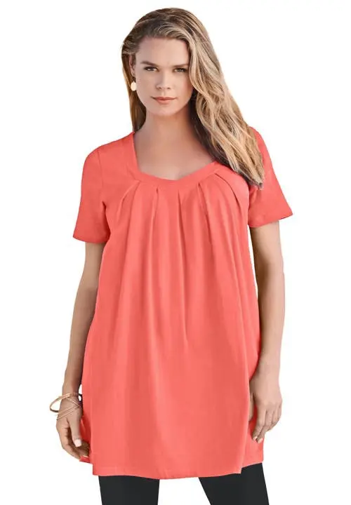 ROAMAN'S Ultimate Pleatneck Tunic - Sunset Coral