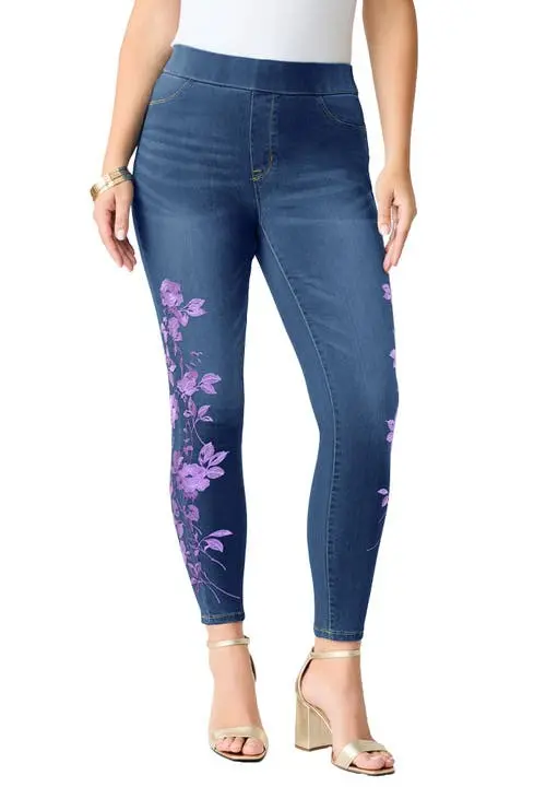 Roaman's 360° Stretch Embellished Jeggings - Blue