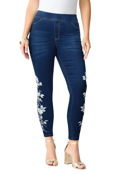 Roaman's 360° Stretch Embellished Jeggings - Blue