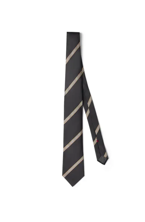 Brunello Cucinelli Regimental Stripe Silk Necktie - Anthracite