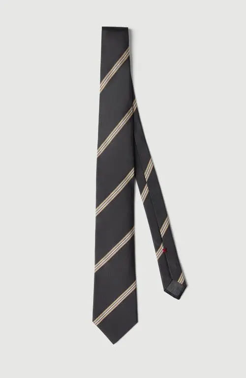 Brunello Cucinelli Regimental Stripe Silk Necktie - Anthracite