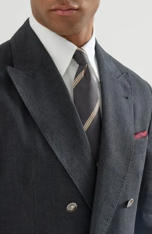 Brunello Cucinelli Regimental Stripe Silk Necktie - Anthracite
