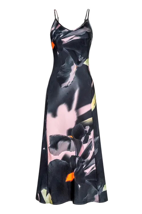 UNTITLED IN MOTION Noir Print Midi Slipdress