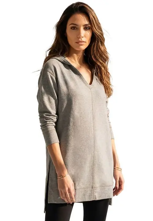 Roaman's French Terry Tunic Hoodie - Medium Heather Grey
