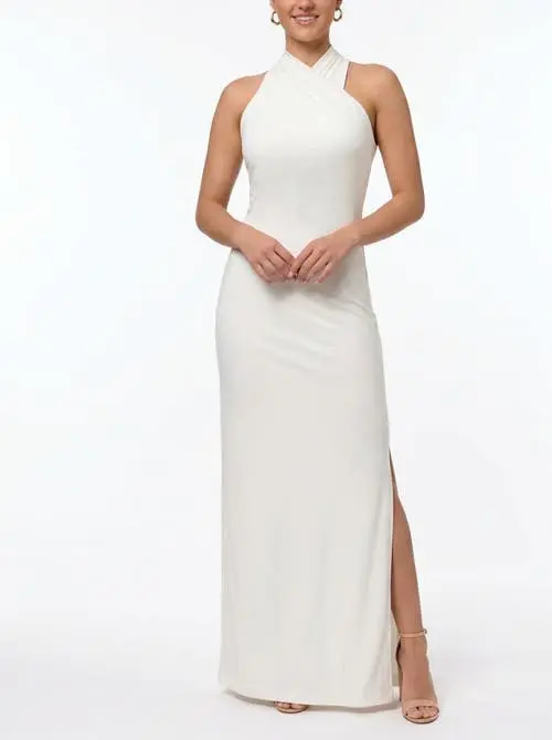 Rachel Rachel Roy Harland Crossover Halter Maxi Gown - Eggshell