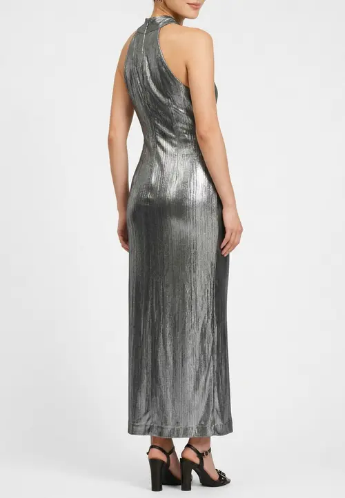 Rachel Rachel Roy Harland Crossover Halter Maxi Gown - Silver