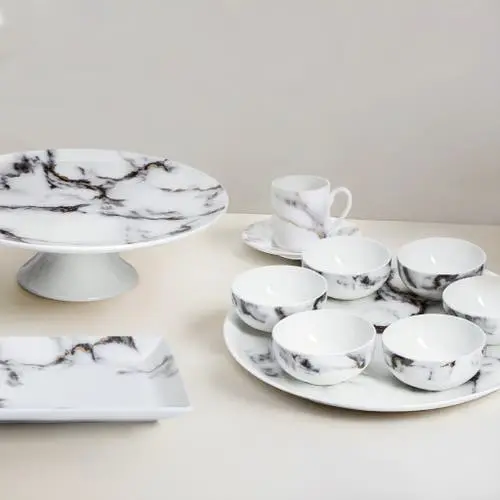 Prouna Marble Venice Fog 13 Inch Sandwich/ Cake Tray
