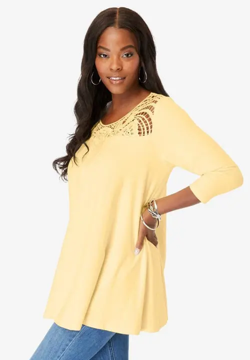 Roaman's Lace Embellished Top - Cognac