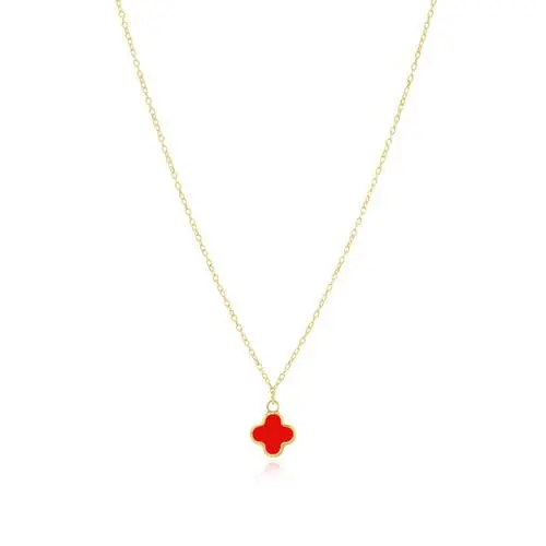 THE LOVERY FINE JEWELRY Mini Single Clover Necklace - Coral