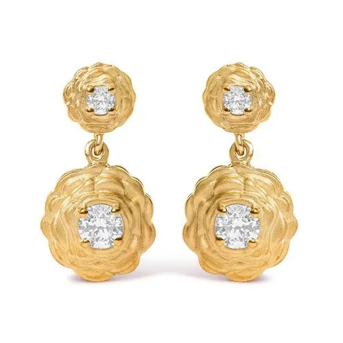 HAUS OF BRILLIANCE 14k Yellow Gold Plated Sterling Silver Lab Grown Diamond Rose Motif Drop Earrings - Yellow Gold Over Silver