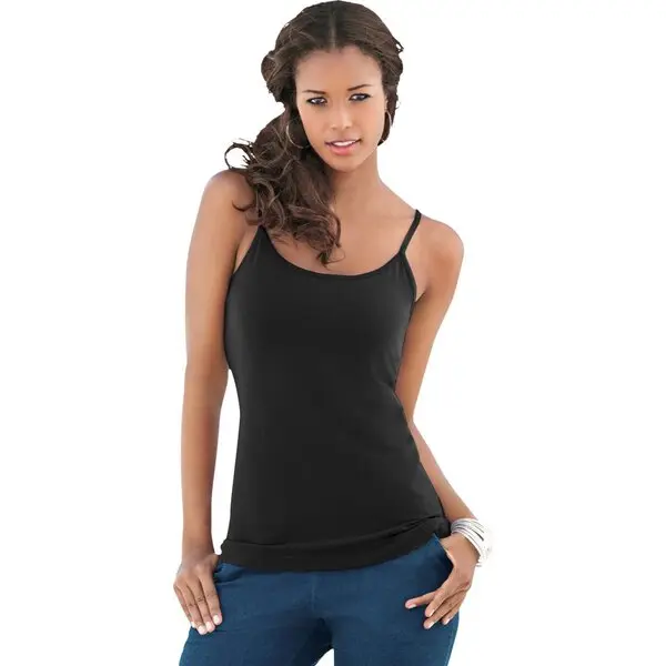 Roaman's Adjustable Strap Cami With Built In Shelf Bra - Black