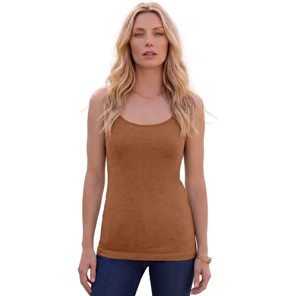 Roaman's Cami With Built-in Bra And Adjustable Straps - Cognac