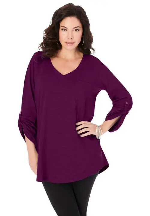 ROAMAN'S Boyfriend Textured Tunic - Dark Berry