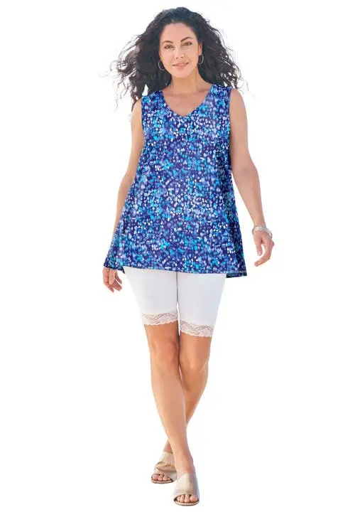 Roaman's Cotton Swing Tank Top - Navy Multi Speckle