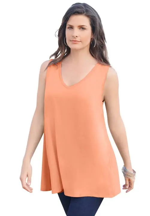 Roaman's Cotton Swing Tank Top - Orange Melon