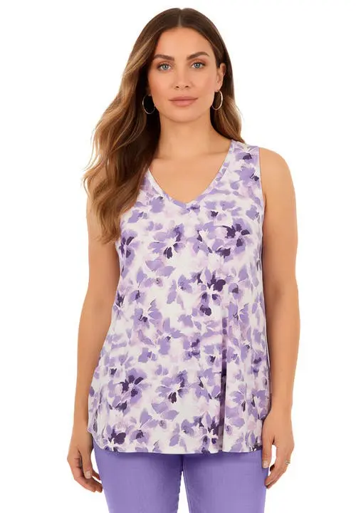 Roaman's Cotton Swing Tank Top - Purple