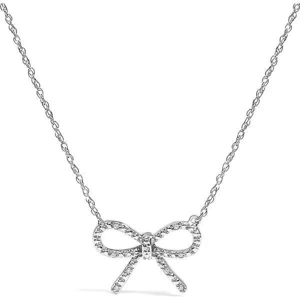 HAUS OF BRILLIANCE 925 Sterling Diamond Accent Ribbon Bow Knot Pendant Necklace - Silver