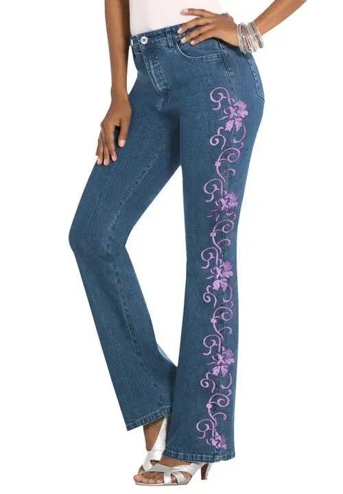Roaman's Whitney Boot-cut Jeans With Embroidered Detailing - Blue