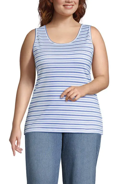 LANDS' END Cotton Tank Top - Light Sea/clear Blue Stripe