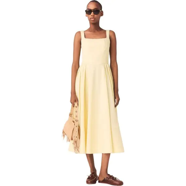 Maje Flared Rhinestone-trim Midi Dress - Pale Yellow