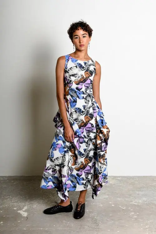 UNTITLED IN MOTION Palmetta Sculptural Ruffle Maxi Dress - Hydra