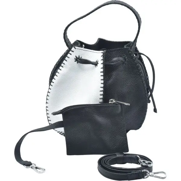 Carlos Falchi Tall Bucket Top Grain Leather Bag - Black And White