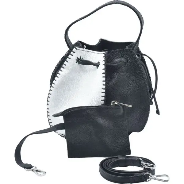 Carlos Falchi Handcrafted Paneled Leather Bucket Bag - Black White