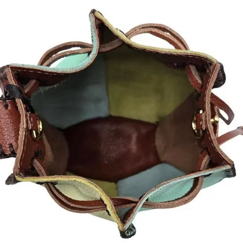 Carlos Falchi Tall Bucket Top Grain Leather Bag - Lemon Lime