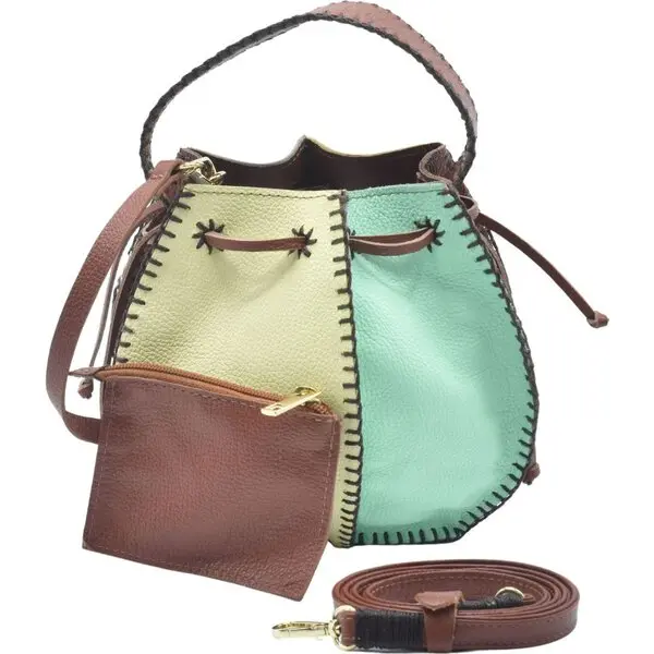 Carlos Falchi Handcrafted Paneled Leather Bucket Bag - Lemon Lime