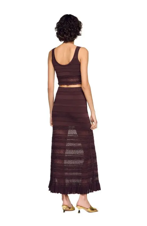 Sandro Pointelle Knit Crop Top - Brown