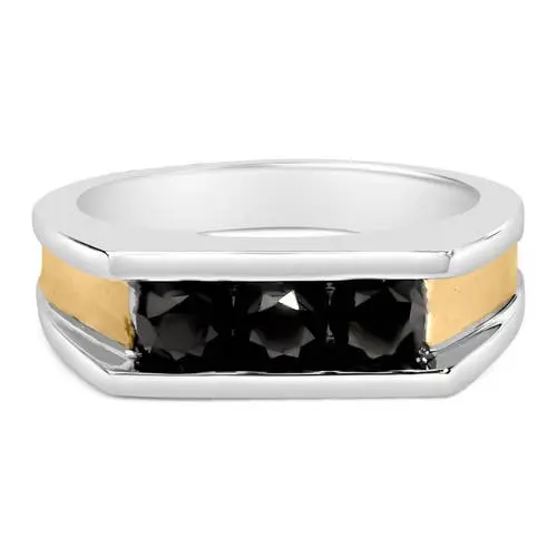 HAUS OF BRILLIANCE 14k Yellow Gold Plated Sterling Silver 1-1/2 Cttw Black Diamond Channel Set Band Ring - Yellow Gold Over Silver
