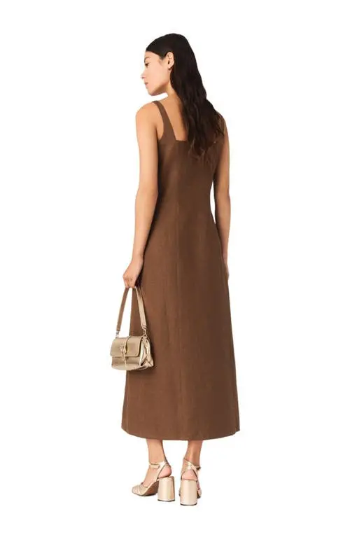 Maje Linen-blend Midi Dress With Floral Cut-outs