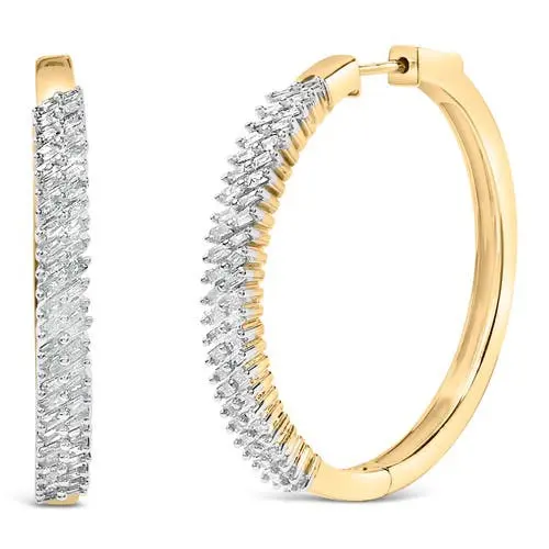 HAUS OF BRILLIANCE 14k Yellow Gold Plated Sterling Silver Baguette Diamond Hoop Earrings - Yellow Gold Over Silver