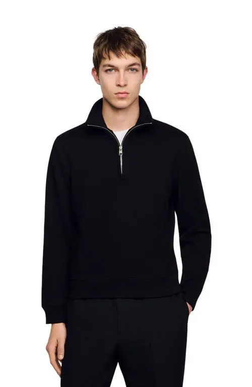 Sandro Cotton Zip-up Sweatshirt - Black