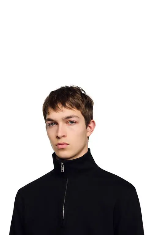 Sandro Cotton Zip-up Sweatshirt - Black
