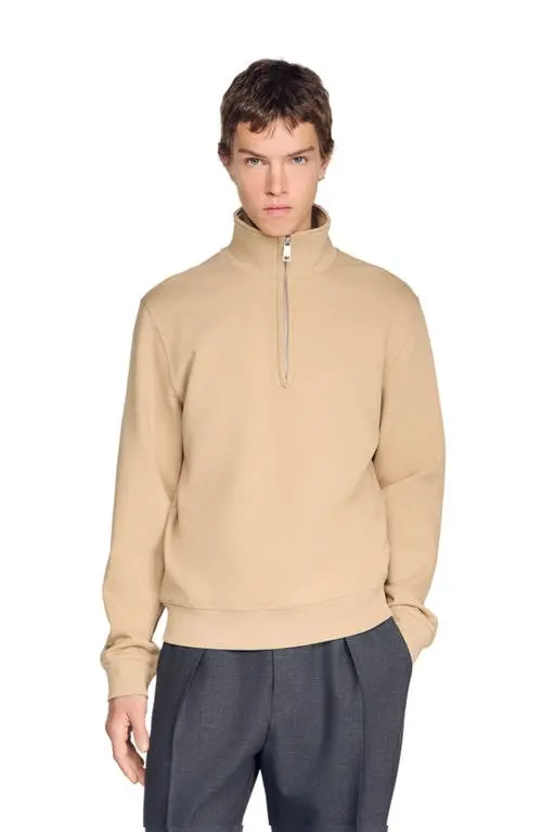 Sandro Cotton Zip-up Sweatshirt - Cappucino