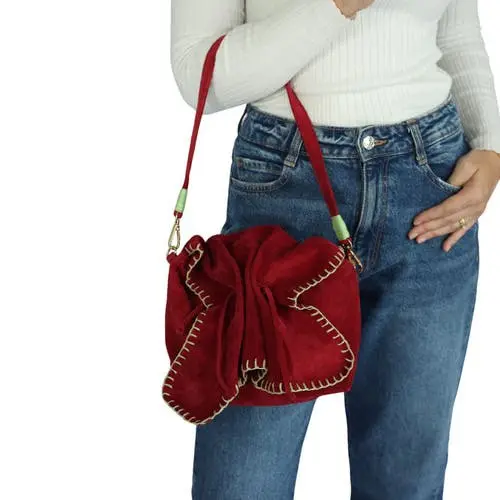 Carlos Falchi Butterfly Suede Leather Bag - Malbec