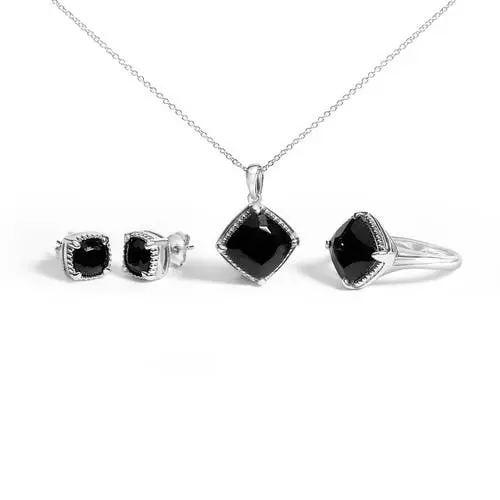 HAUS OF BRILLIANCE Sterling Onyx 3-piece Jewelry Set - Silver