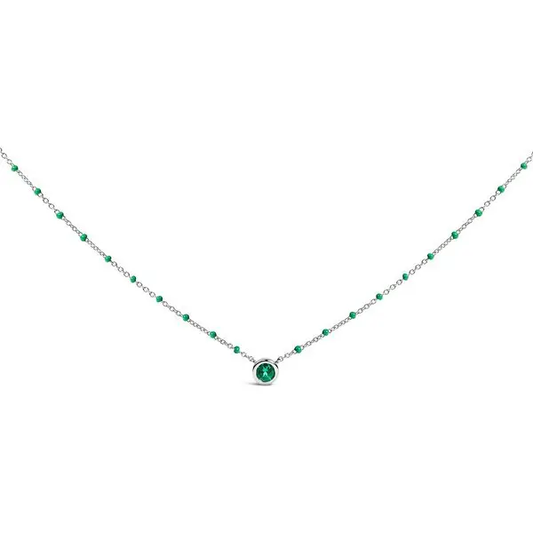 HAUS OF BRILLIANCE Sterling Lab Created Emerald Bead Chain Necklace - Silver